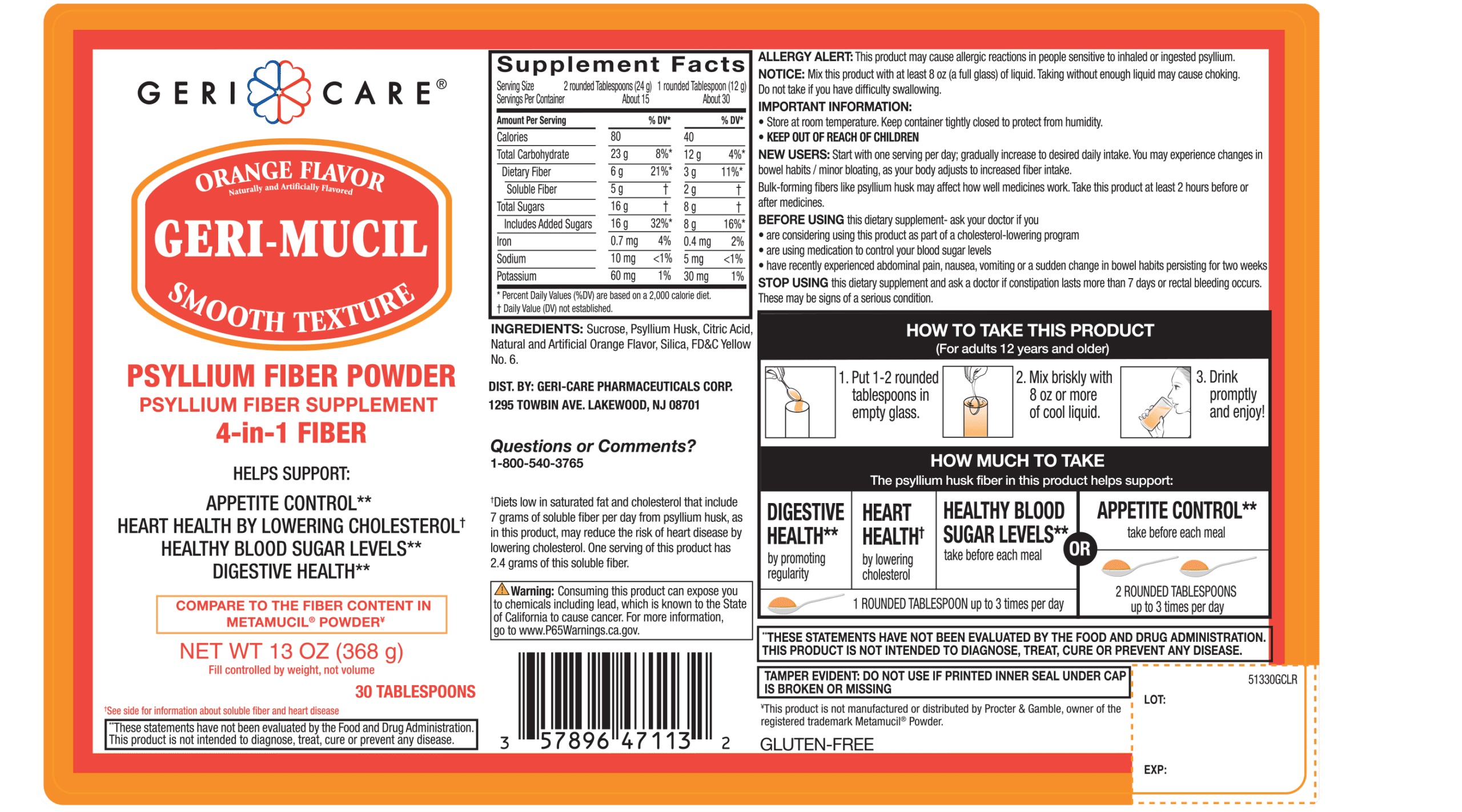Geri-Mucil Powder - Orange Flavor - Geri-Care Pharmaceuticals